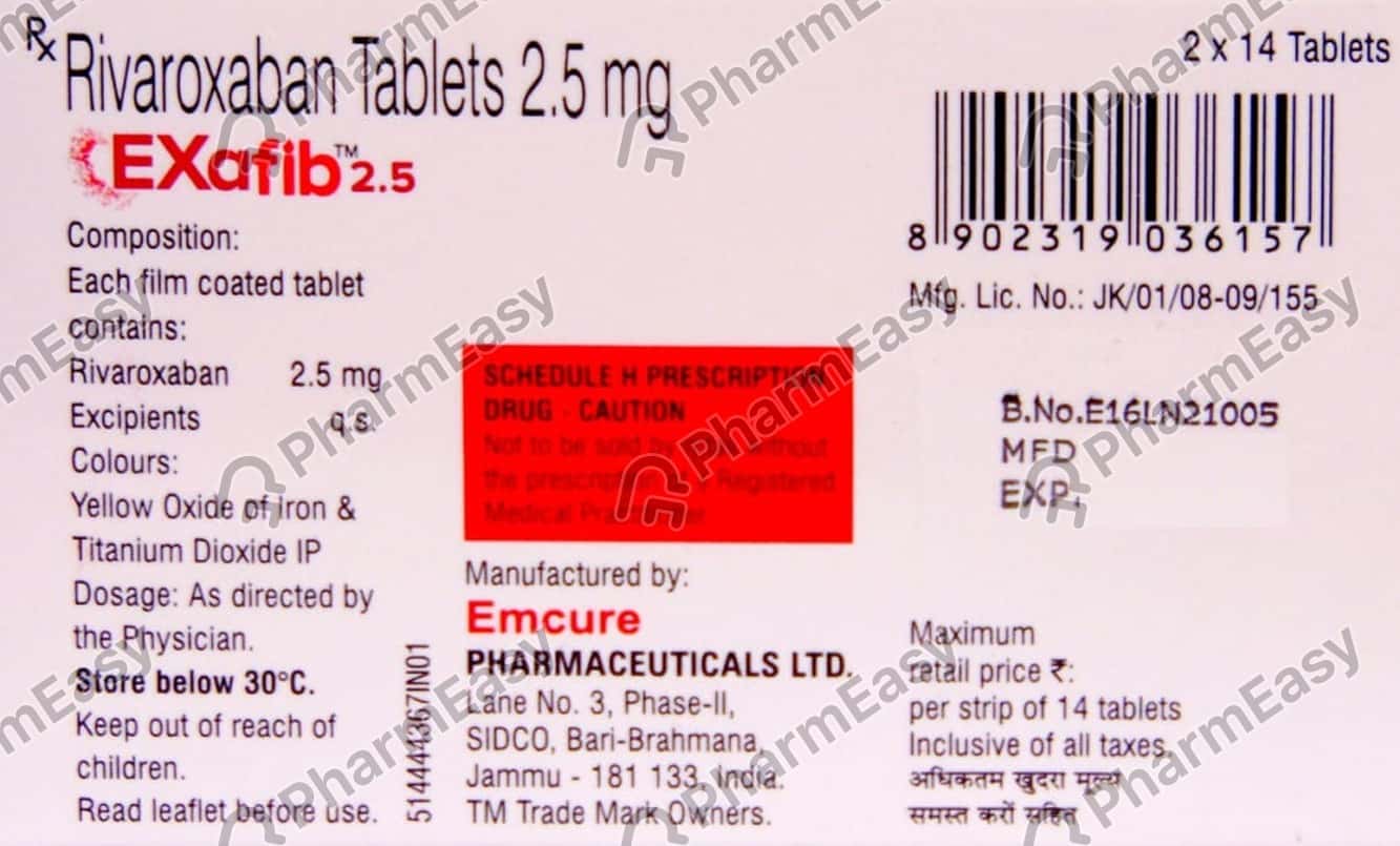 Exafib 2.5 MG Tablet (14): Uses, Side Effects, Price & Dosage | PharmEasy