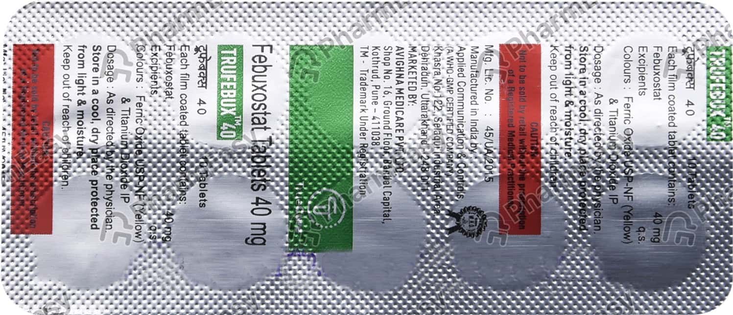 Trufebux 40 MG Tablet (10): Uses, Side Effects, Price & Dosage | PharmEasy