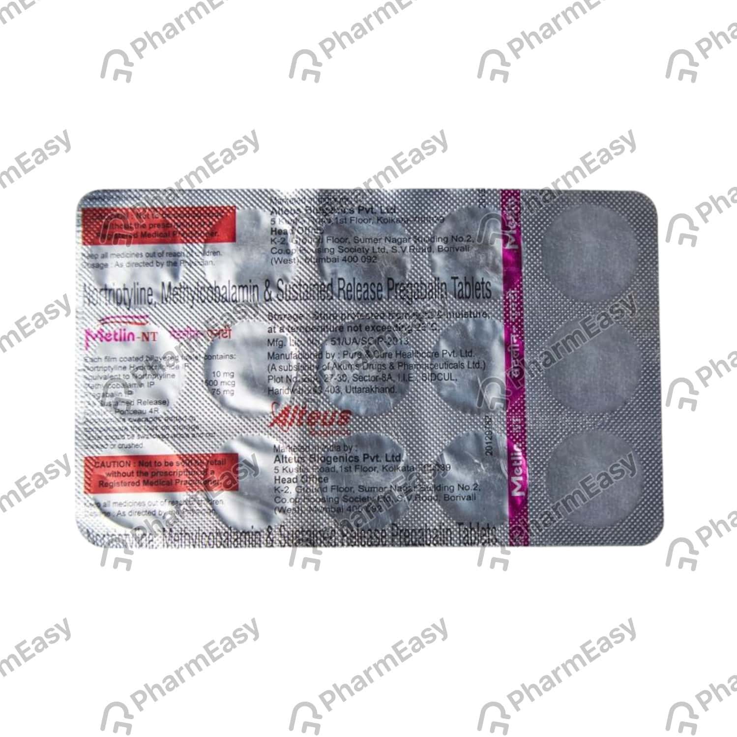 Metlin Nt 75mg Strip Of 15 Tablets: Uses, Side Effects, Price & Dosage ...