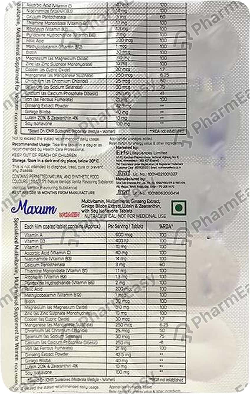 Buy Maxum Women Strip Of 10 Tablets Online at Flat 15% OFF | PharmEasy