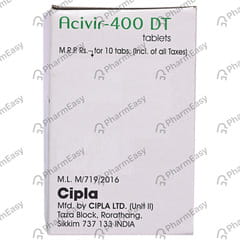 Acivir Dt 400 MG Tablet (10): Uses, Side Effects, Price & Dosage ...