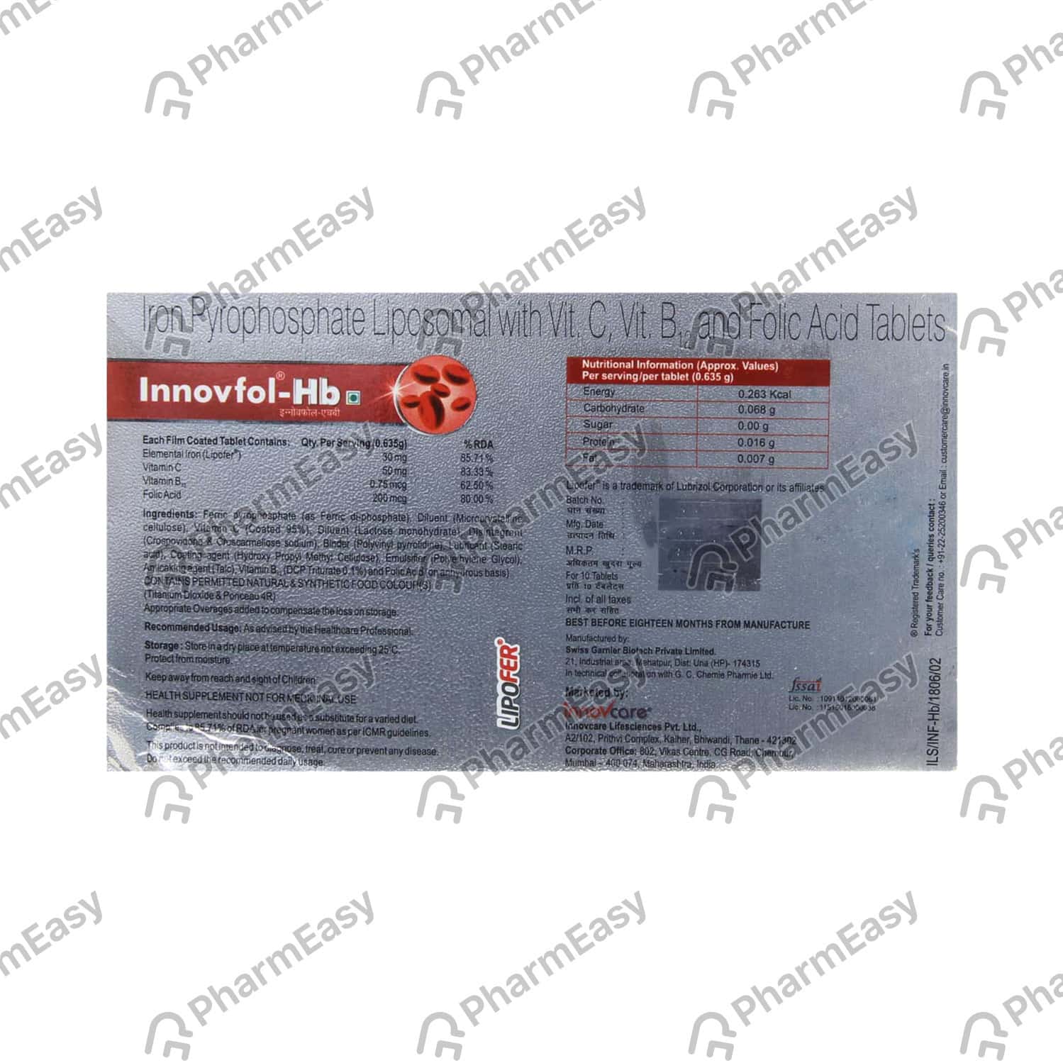 Buy New Innovfol Hb Strip Of 10 Tablets Online at Flat 15% OFF | PharmEasy