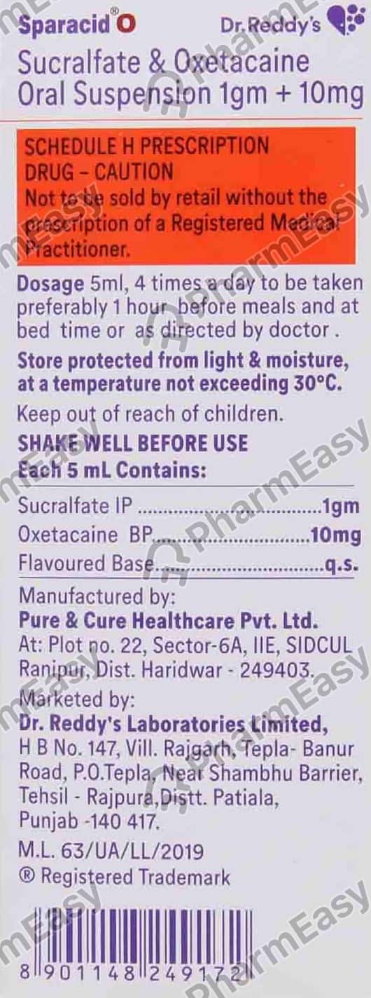 Sparacid O Mint Flavour Bottle Of 200ml Suspension: Uses, Side Effects ...