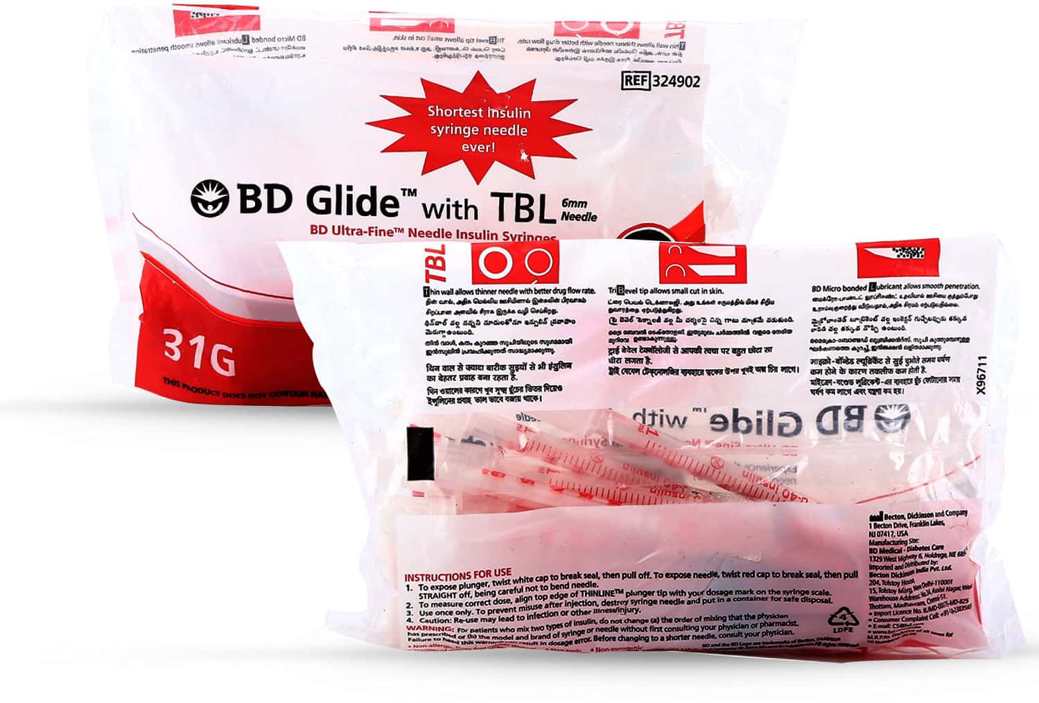 Buy B D GLIDE WITH TBL ULTRAFINE INSULIN SYR U40 31G 6MM 10BG Online ...