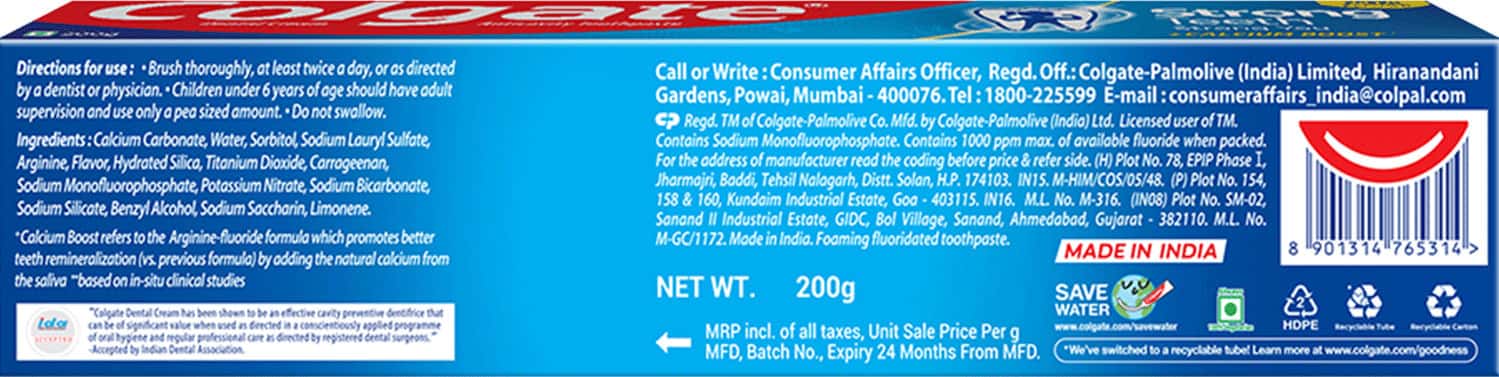 Buy COLGATE TOOTHPASTE - STRONG TEETH DENTAL CREAM - 200 G - ANTI ...