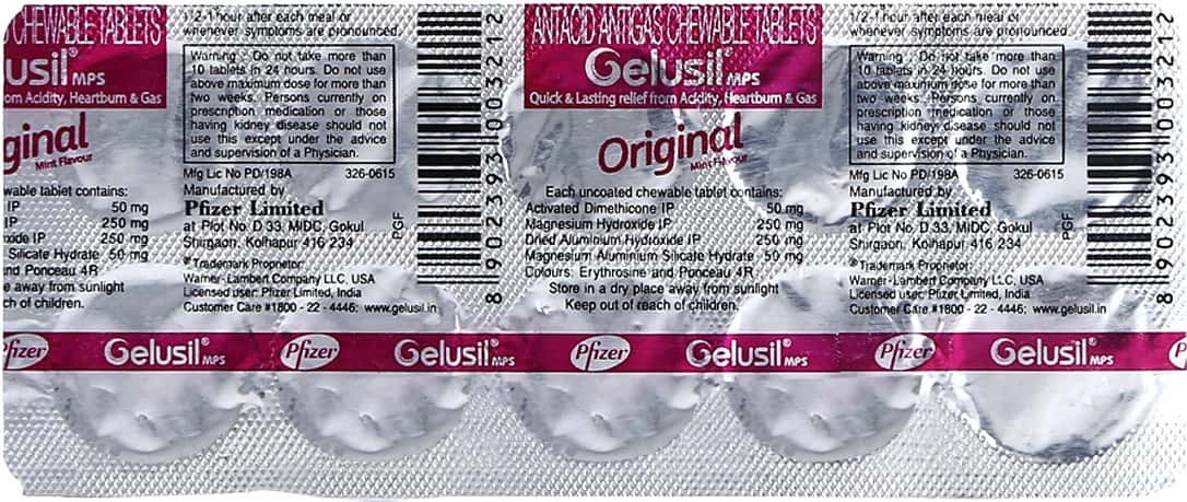 Buy GELUSIL MPS ORIGINAL MINT FLAVOUR TABLET 10'S Online & Get Upto 60% ...