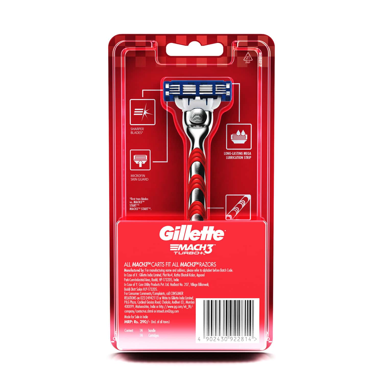 Buy Gillette Mach 3 Turbo Manual Shaving Razor Online at Flat 18% OFF ...