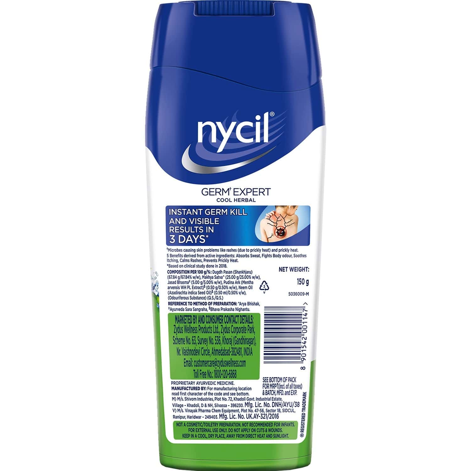 Buy NYCIL COOL HERBAL PRICKLY HEAT POWDER BOTTLE OF 150 G Online & Get ...