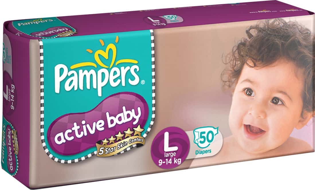 Buy PAMPERS ACTIVE BABY DIAPERS LARGE - 50 COUNT Online & Get Upto 60% ...