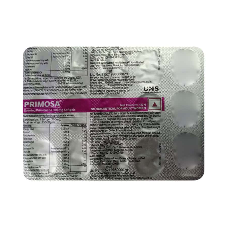 Buy PRIMOSA 1000 EVENING PRIMROSE OIL1000MG STRIP OF 15 SOFTGEL CAPSULE ...
