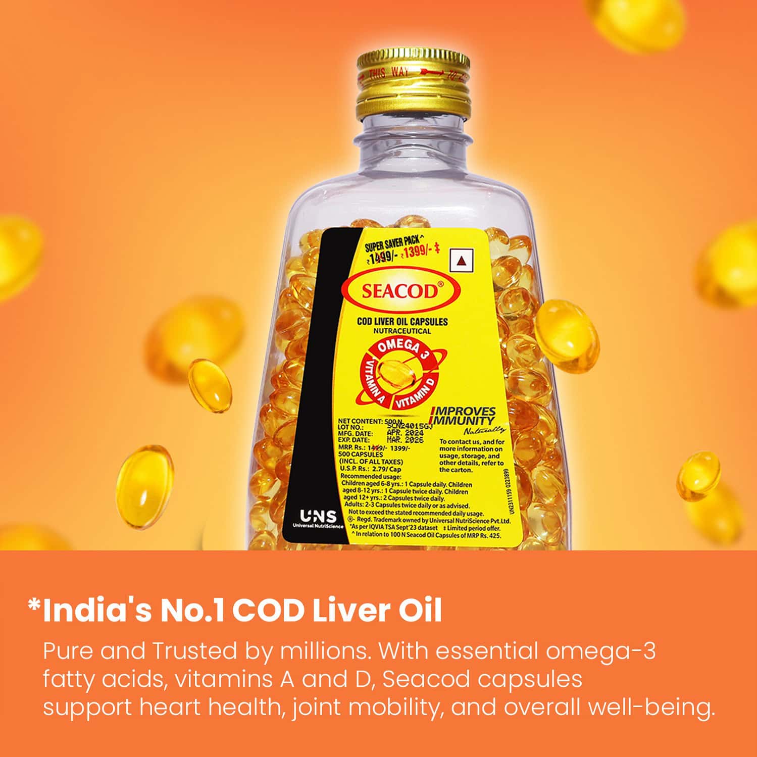 Buy SEACOD COD FISH LIVER OIL 500 SOFTGEL CAPSULES WITH NATURAL OMEGA3 ...