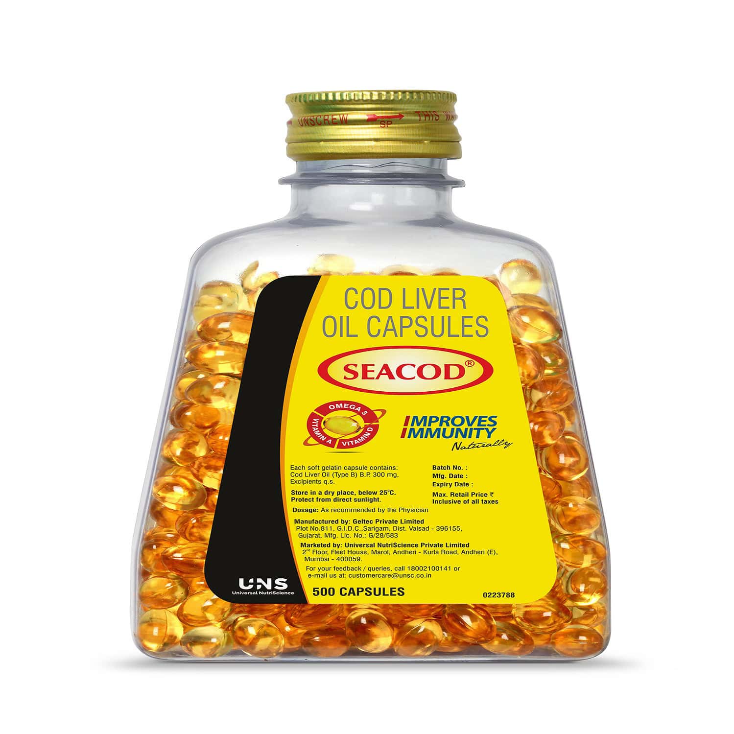 Buy SEACOD PURE COD LIVER OIL CAPSULES 300MG WITH OMEGA 3,VITAMIN A & D ...