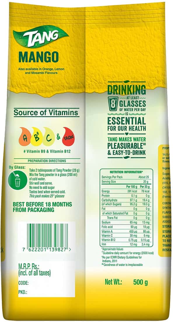 Buy TANG MANGO INSTANT DRINK MIX PACKET OF 500 G Online & Get Upto 60% ...