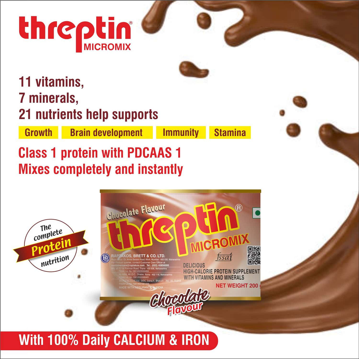 Buy THREPTIN MICROMIX CHOCOLATE NUTRITION POWDER TIN OF 200 G Online ...