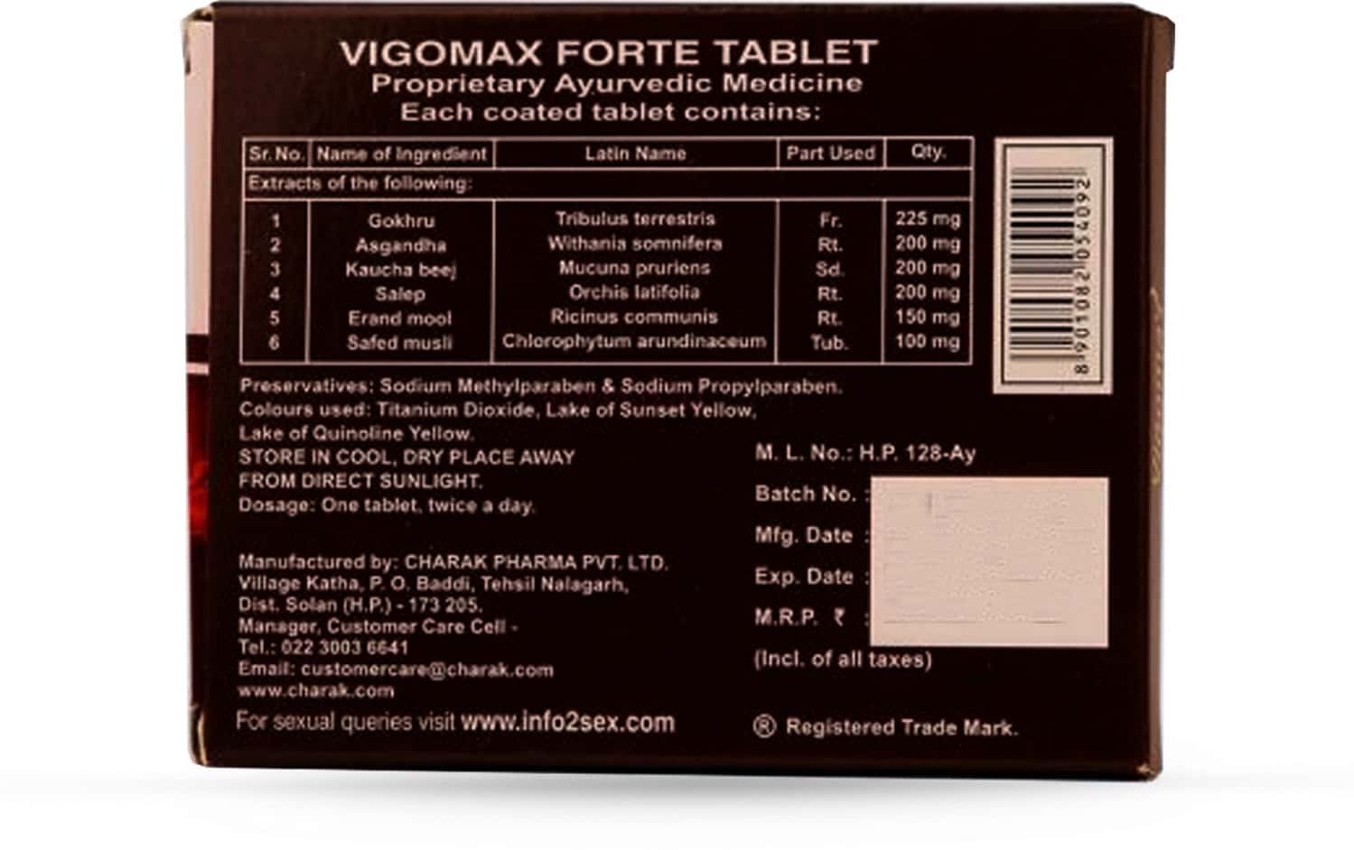 Buy CHARAK VIGOMAX FORTE TABLETS Online & Get Upto 60% OFF at PharmEasy