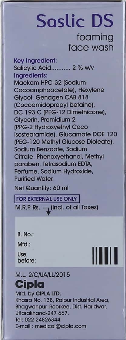 Buy SASLIC DS FACE WASH 60ML Online & Get Upto 60% OFF at PharmEasy