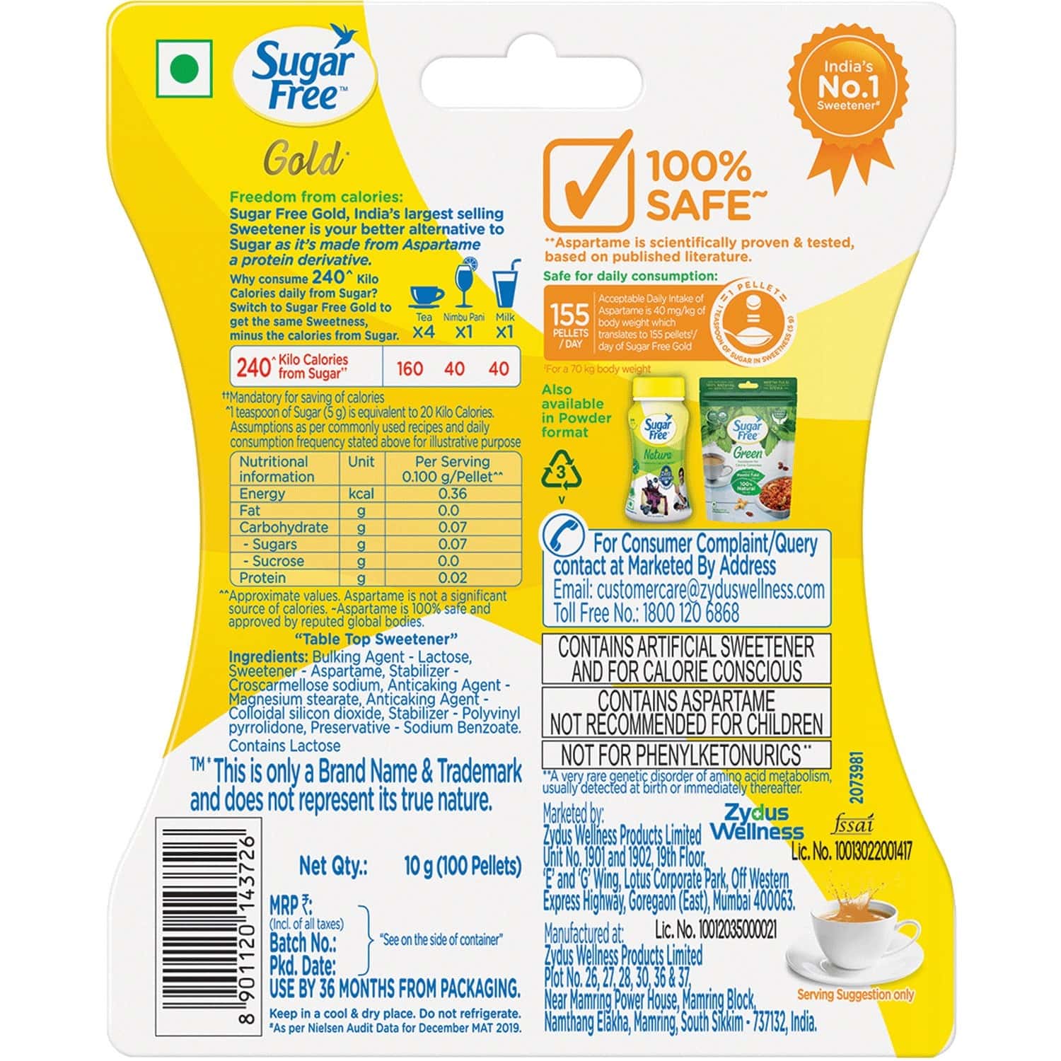 Buy SUGAR FREE GOLD SWEETNER TABLETS LOW CALORIE BOTTLE OF 100 Online ...