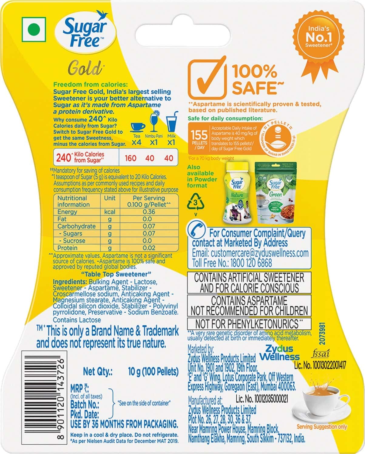 Buy SUGAR FREE GOLD SWEETNER TABLETS LOW CALORIE BOTTLE OF 100 Online ...