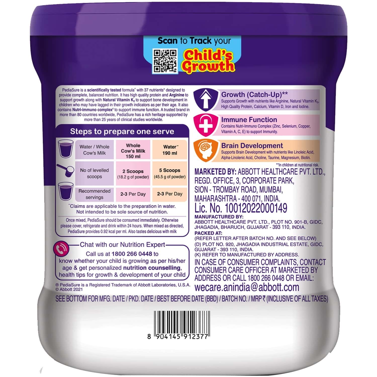 Buy PEDIASURE COMPLETE VANILLA CHILD NUTRITION DRINK BOTTLE OF 400 G ...