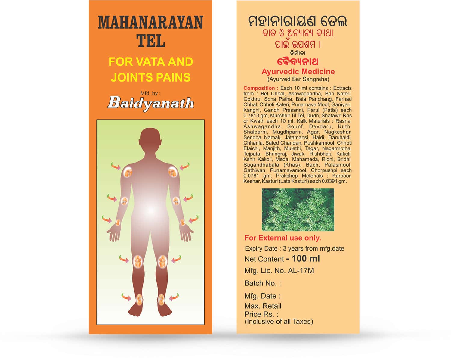 Buy BAIDYANATH MAHANARAYAN TEL JOINT PAIN OIL BOTTLE OF 100 ML Online ...