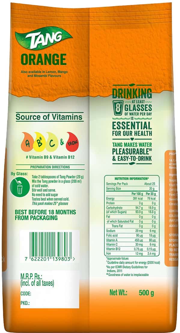 Buy TANG ORANGE INSTANT DRINK MIX PACKET OF 500 G Online & Get Upto 60% ...
