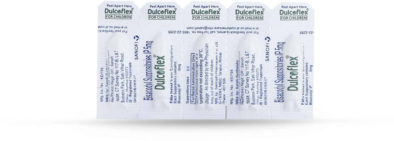 Buy DULCOFLEX 5MG SUPPOSITORY FOR CHILDREN - 5'S Online & Get Upto 60% ...