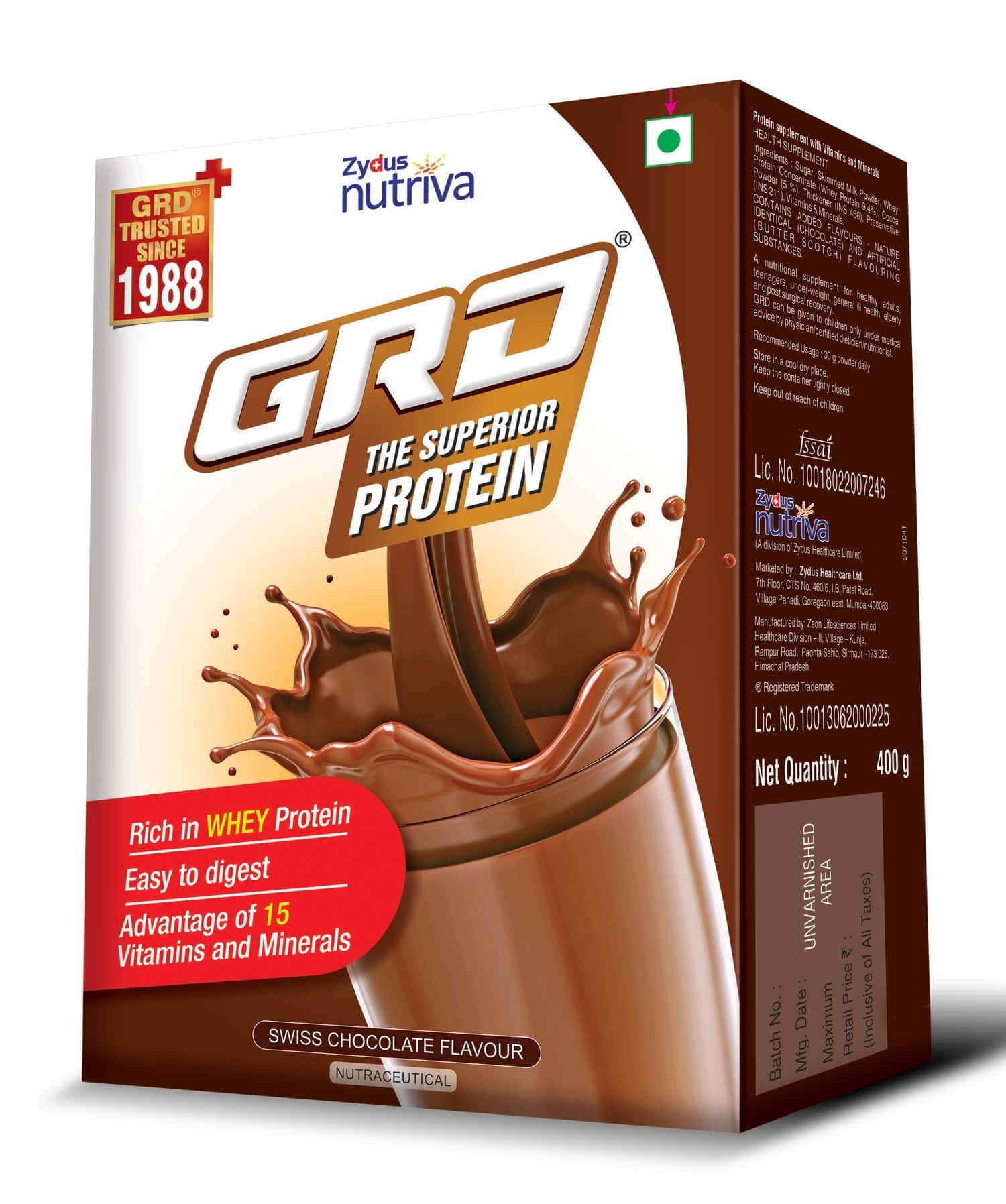 Buy Grd Chocolate Whey Protein Refill Of 400 G Online & Get Upto 60% ...
