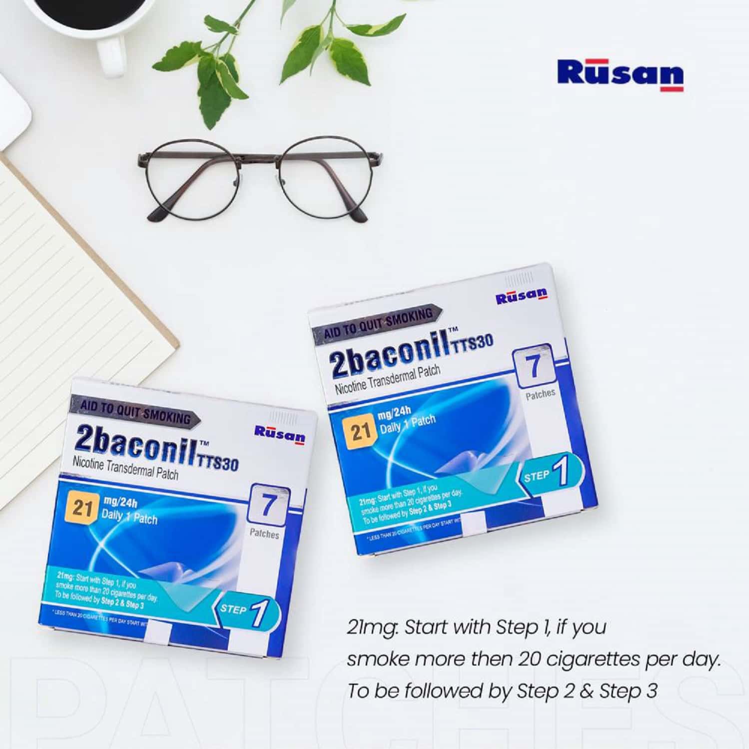 Buy 2BACONIL - 21MG STEP 1 NICOTINE PATCH PACKET OF 7 'S | HELPS QUIT ...