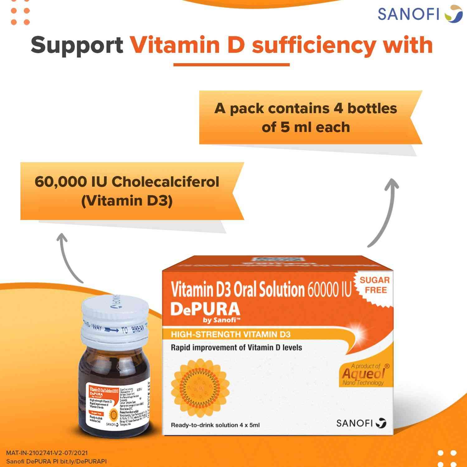 Buy DEPURA 60K NANO VIT D VITAMIN DROPS SUGAR FREE BOTTLE OF 5 ML ...