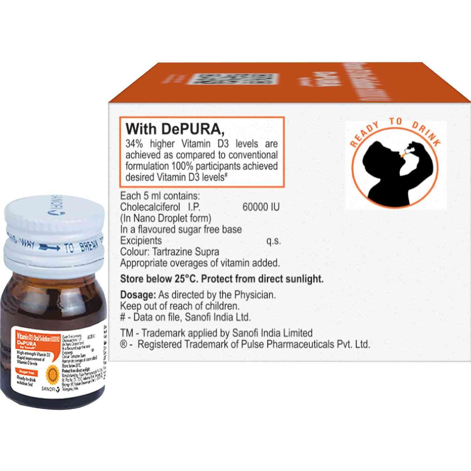 Buy DEPURA 60K NANO VIT D VITAMIN DROPS SUGAR FREE BOTTLE OF 5 ML ...