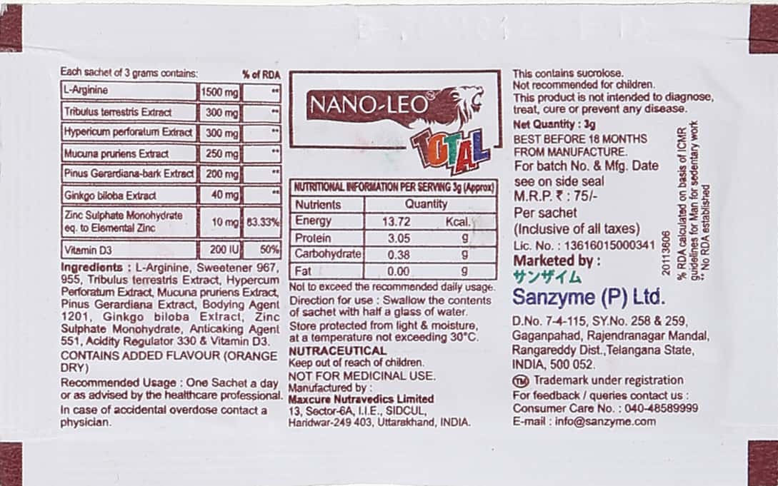 Buy NANO LEO TOTAL SACHET 3GM Online & Get Upto 60% OFF at PharmEasy