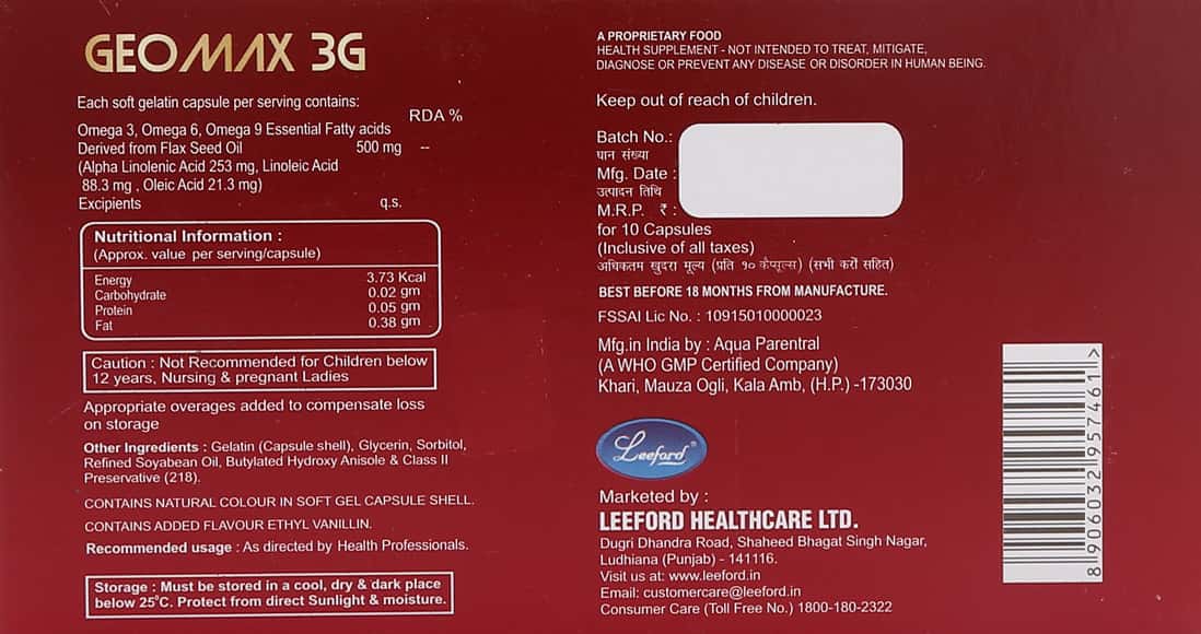 Buy GEOMAX 3G STRIP OF 10 CAPSULES Online & Get Upto 60% OFF at PharmEasy