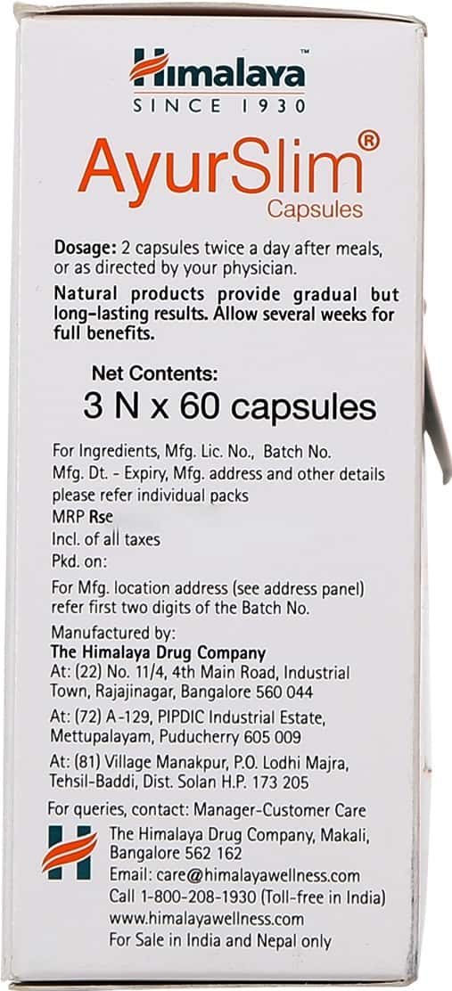 Buy HIMALAYA WELLNESS AYURSLIM WEIGHT MANAGEMENT CAPSULES (3X60) BOTTLE ...