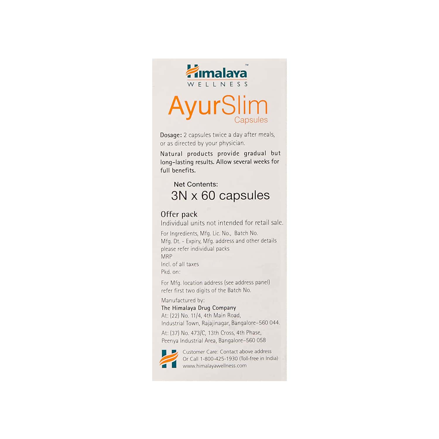 Buy HIMALAYA WELLNESS AYURSLIM WEIGHT MANAGEMENT CAPSULES (3X60) BOTTLE ...