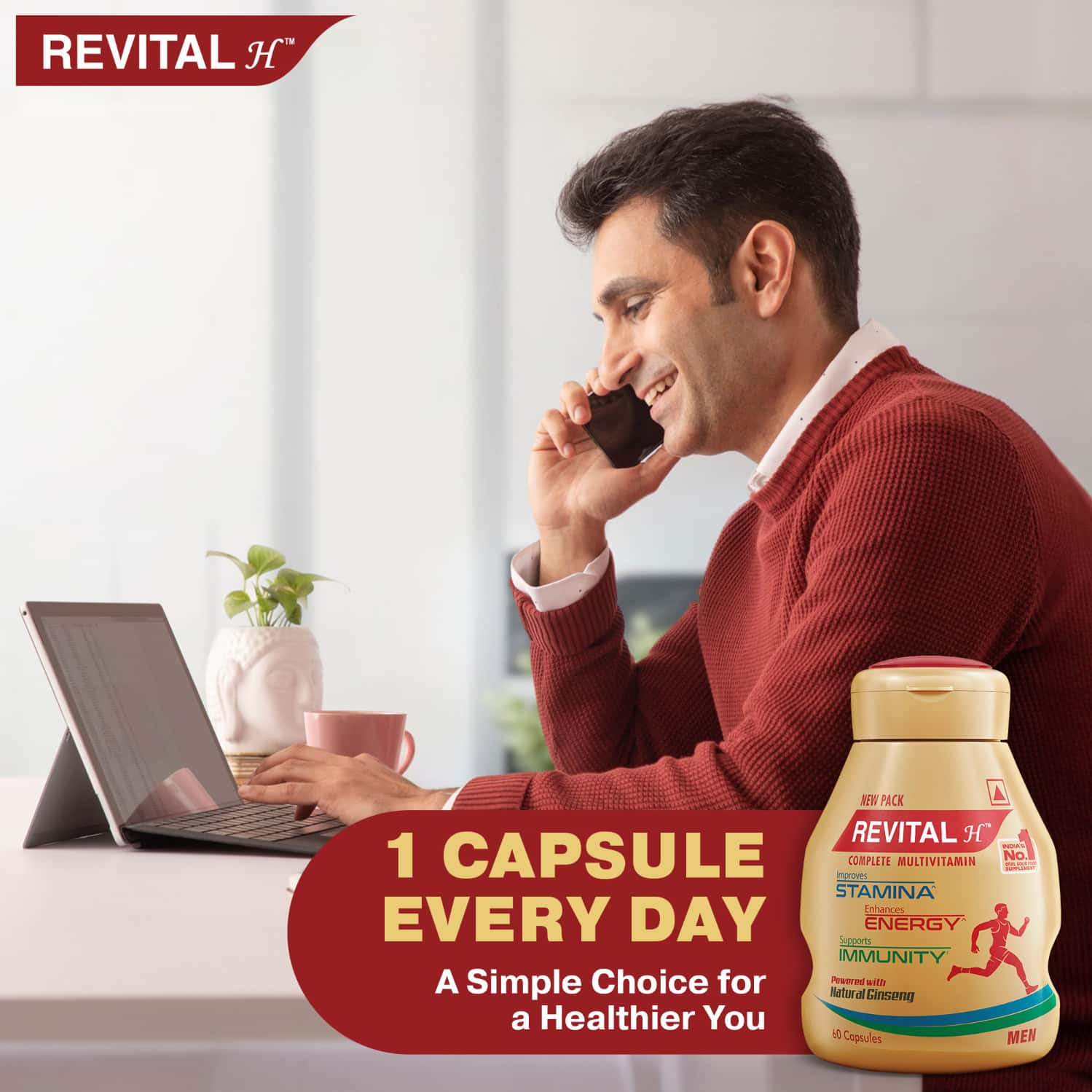 Buy REVITAL H MEN MULTIVITAMIN WITH CALCIUM ZINC & GINSENG FOR IMMUNITY STRONG BONES (60 ...