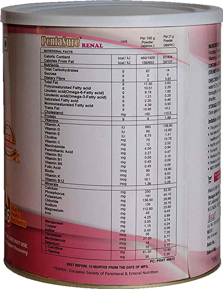 Buy PENTASURE RENAL CREAMY VANILLA RENAL CARE POWDER TIN OF 400 G ...