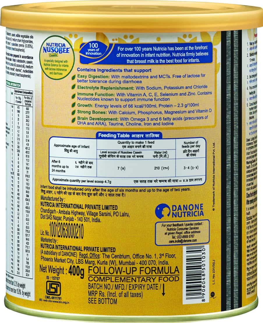 Buy NUSOBEE CASEIN BABY FOOD STAGE 2 FOLLOWUP FORMULA TIN OF 400 G ...