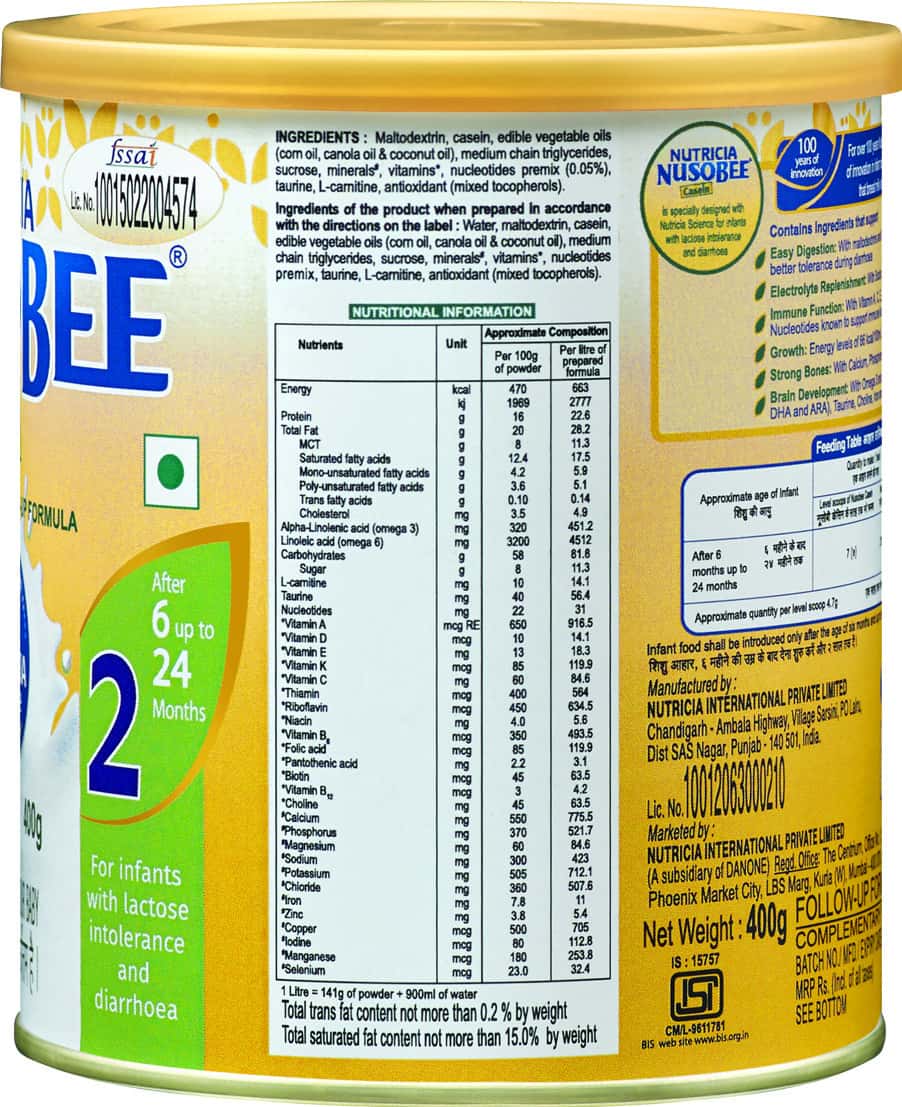 Buy NUSOBEE CASEIN BABY FOOD STAGE 2 FOLLOWUP FORMULA TIN OF 400 G ...