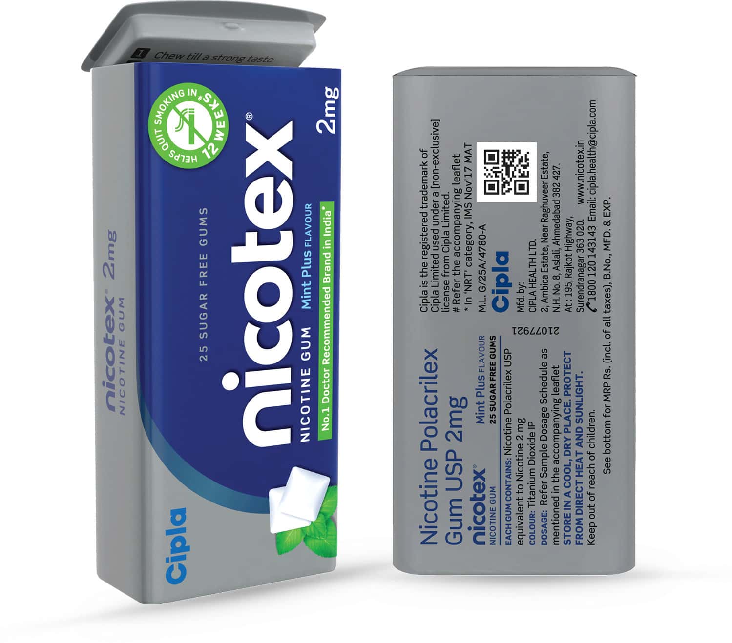 Buy NICOTEX 2 MG MINT GUMS PLUS SUGAR FREE TIN OF 25|HELPS QUIT SMOKING ...