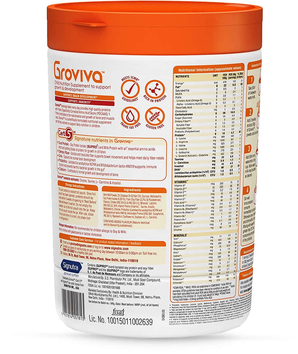 Buy GROVIVA VANILLA CHILD NUTRITION SUPPLEMENT JAR OF 400 G Online ...