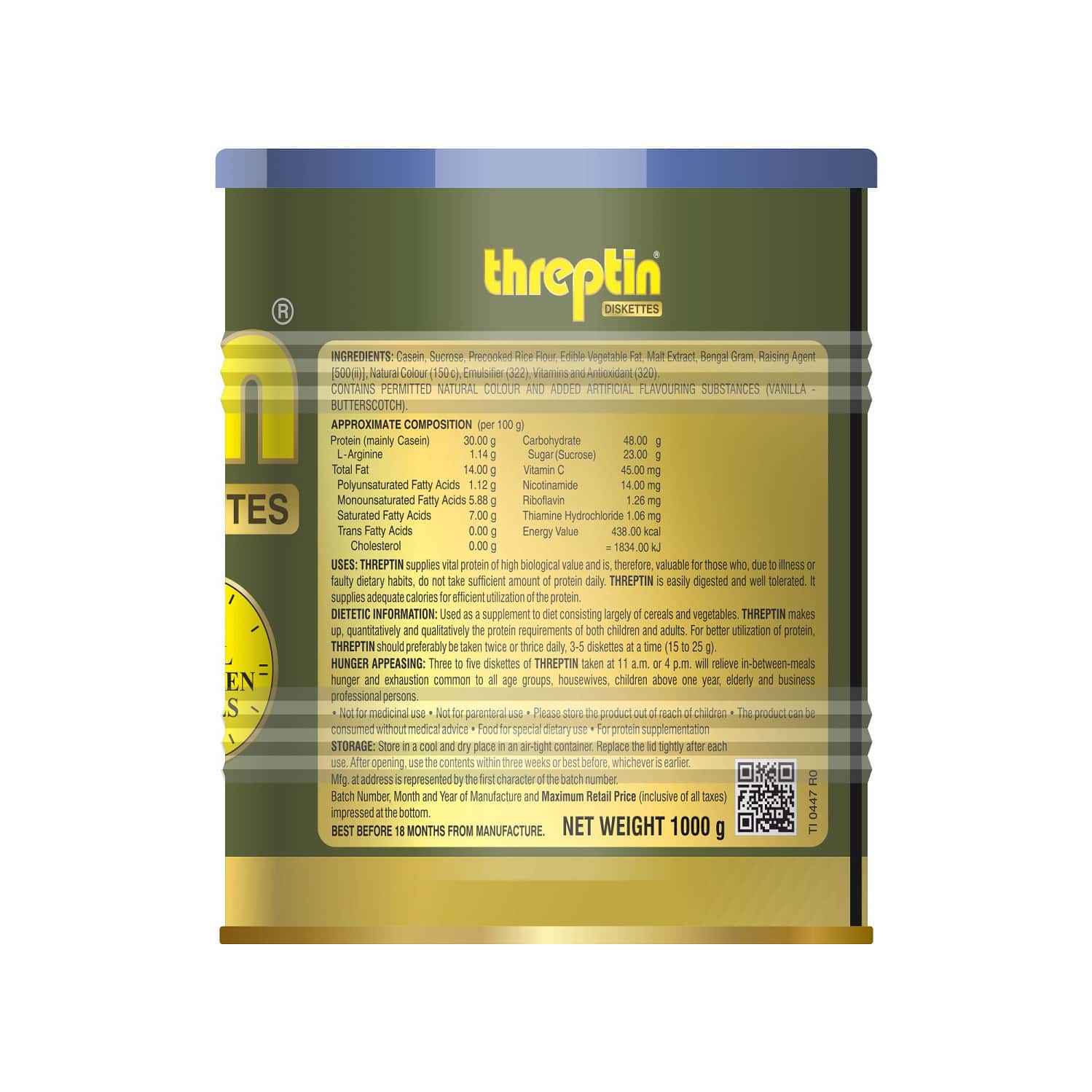 Buy THREPTIN VANILLA BUTTERSCOTCH NUTRITION DISKETTES TIN OF 1 KG ...