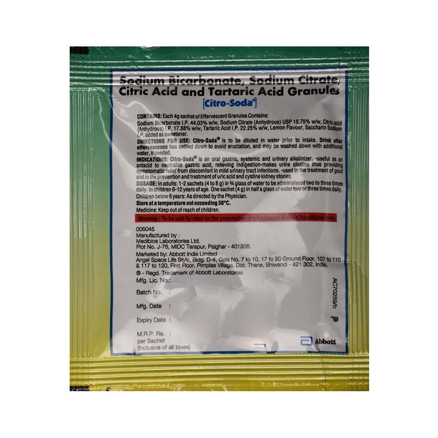 Buy CITRO SODA SACHET OF 5GM GRANULES Online & Get Upto 60% OFF at ...