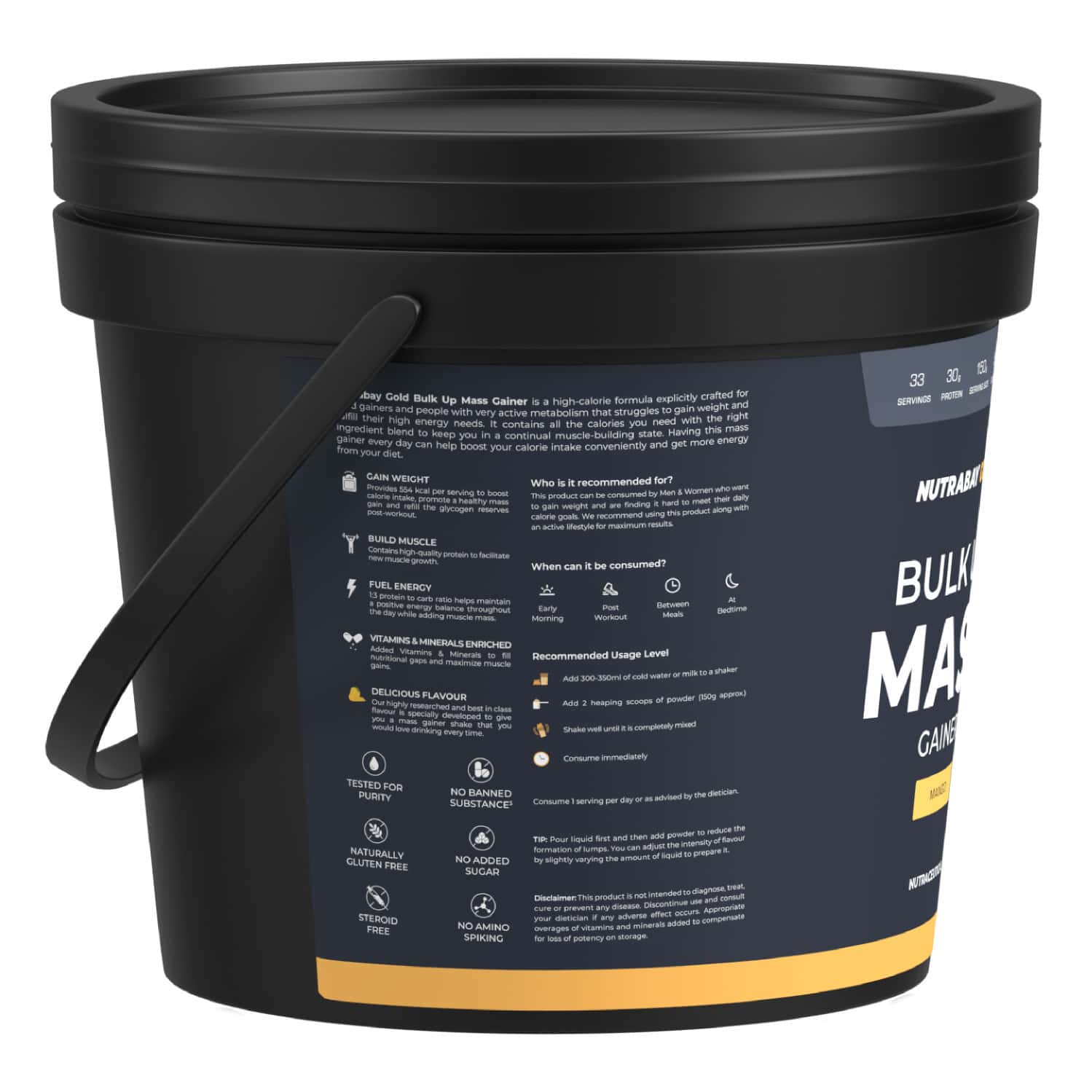 Buy NUTRABAY GOLD BULK UP MASS GAINER, CARBS TO PROTEIN BLEND (3:1), 30G PROTEIN - 5KG, MANGO ...