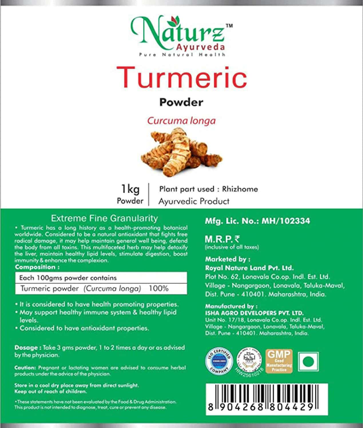 Buy NATURZ AYURVEDA TURMERIC POWDER - 1 KG VALUE PACK OF 4 Online & Get ...