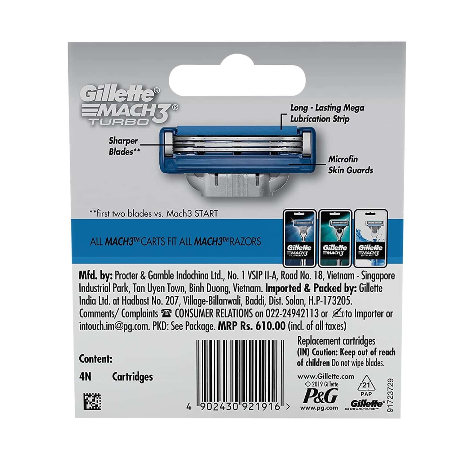 Buy GILLETTE MACH 3 TURBO MANUAL SHAVING RAZOR BLADES (CARTRIDGE) PACK ...