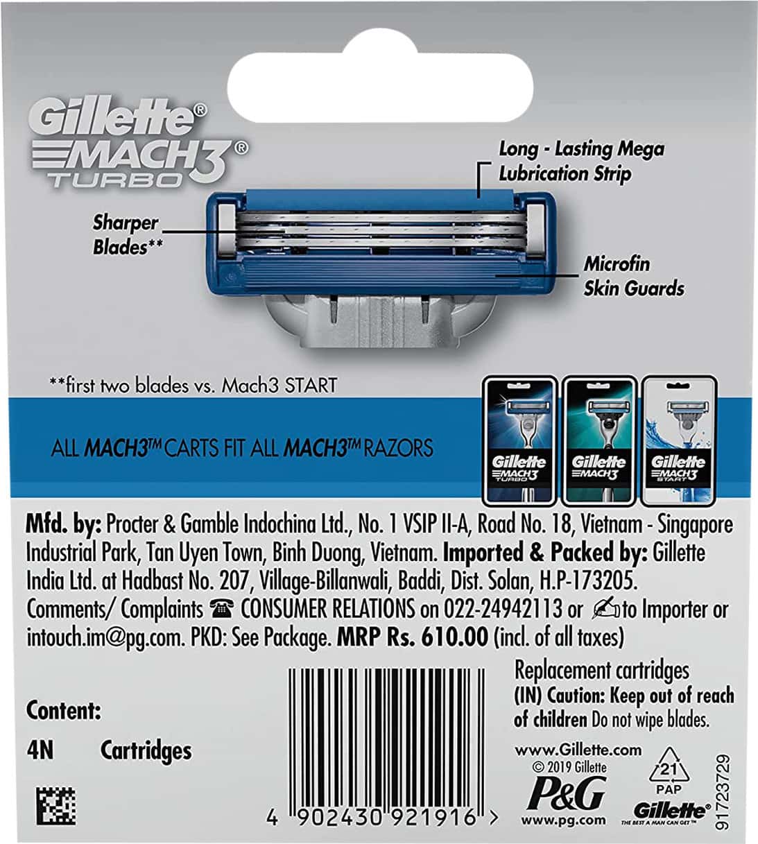 Buy GILLETTE MACH 3 TURBO MANUAL SHAVING RAZOR BLADES (CARTRIDGE) PACK ...