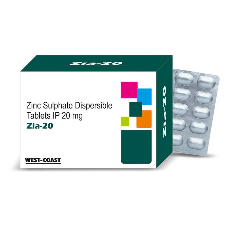 Buy WEST COAST ZIA-20 ZINC SULPHATE DISPERSIBLE TABLETS 20MG -100 ...