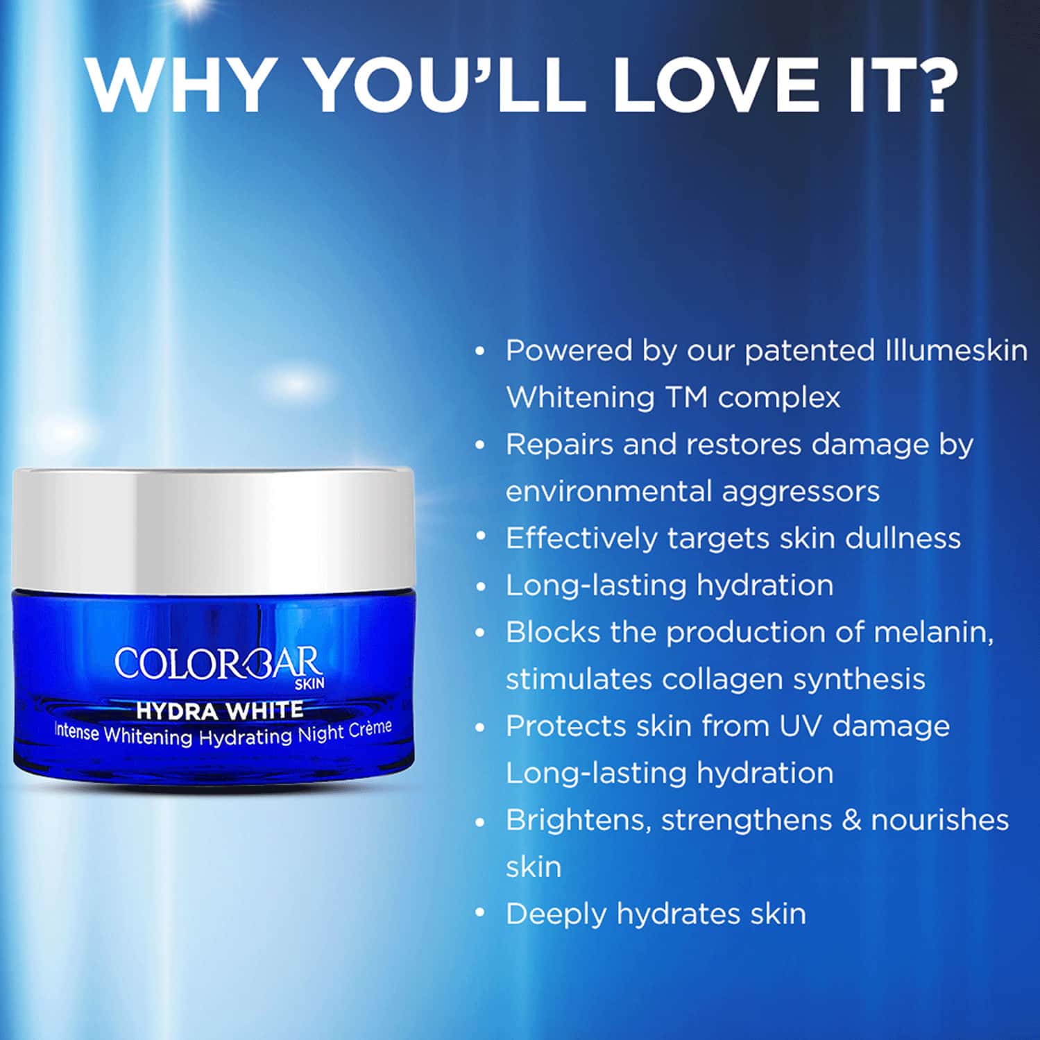 Buy COLORBAR HYDRA WHITE INTENSE WHITENING NIGHT CREAM 25 G Online Buy COLORBAR HYDRA WHITE INTENSE WHITENING NIGHT CREAM 25 G Online