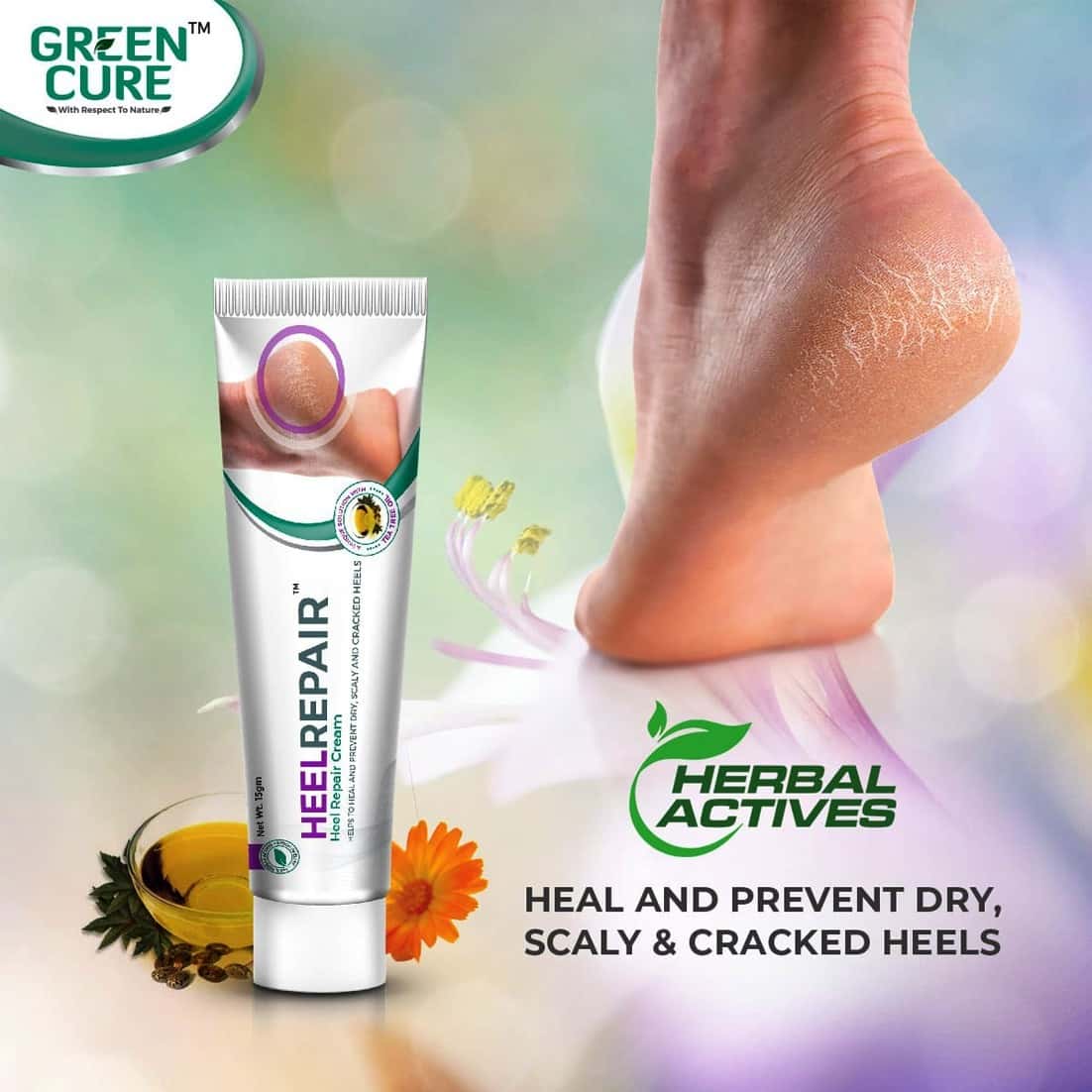 Buy GREEN CURE HEEL REPAIR HERBAL CREAM WITH TEATREE LEAF AND MAGNOLIA ...