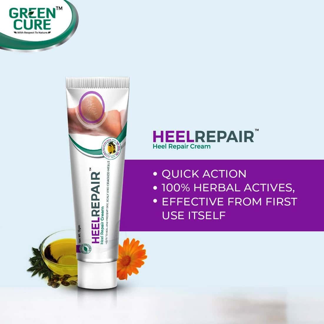 Buy GREEN CURE HEEL REPAIR HERBAL CREAM WITH TEATREE LEAF AND MAGNOLIA ...
